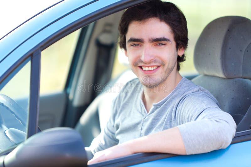 Portrait of an Attractive Man in His Car Stock Photo - Image of person ...