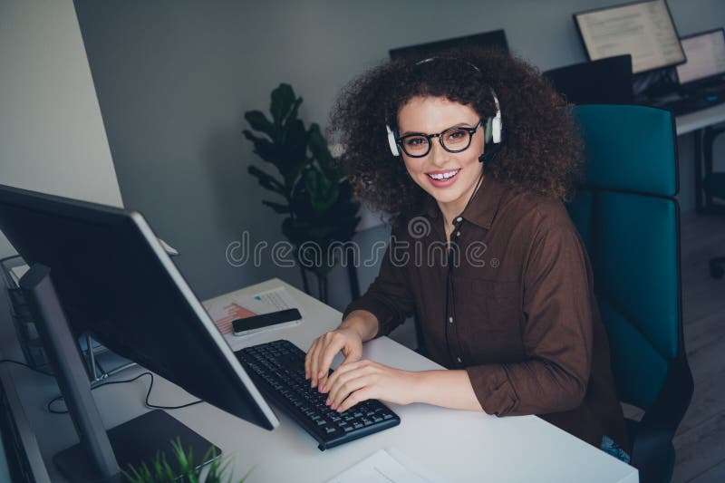 Portrait of Attractive Pretty Client Support Manager Sit Chair ...