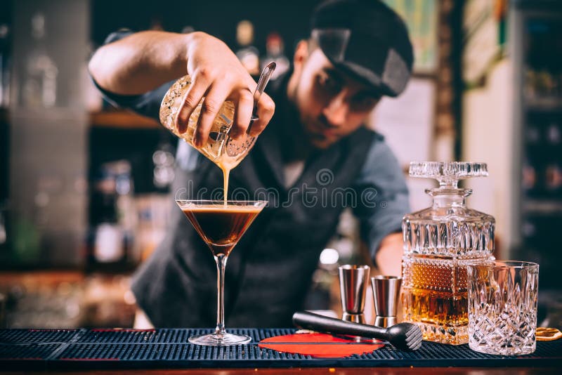 Portrait of Attractive Professional Bartender Preparing Alcoholic ...