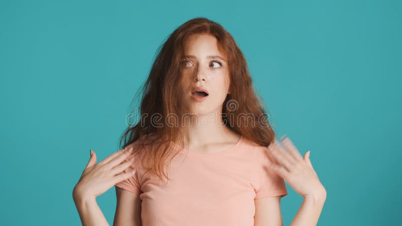 Portrait Of Attractive Girl Waving Hands Near Face Feeling Hot Over