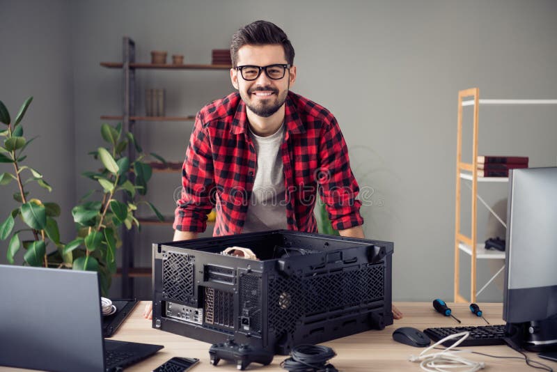 Portrait of Attractive Smart Bearded Cheerful Trendy Guy Upgrading ...