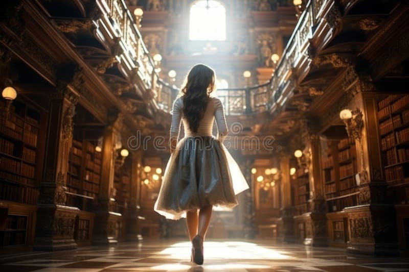 Portrait of Attractive Woman in Beautiful Public Library Stock ...