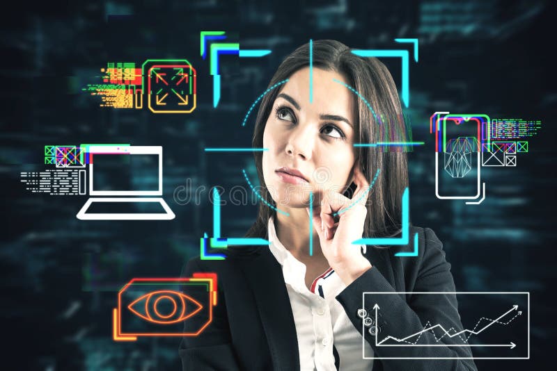 Portrait of Attractive Young European Woman with Abstract Glowing Face ...