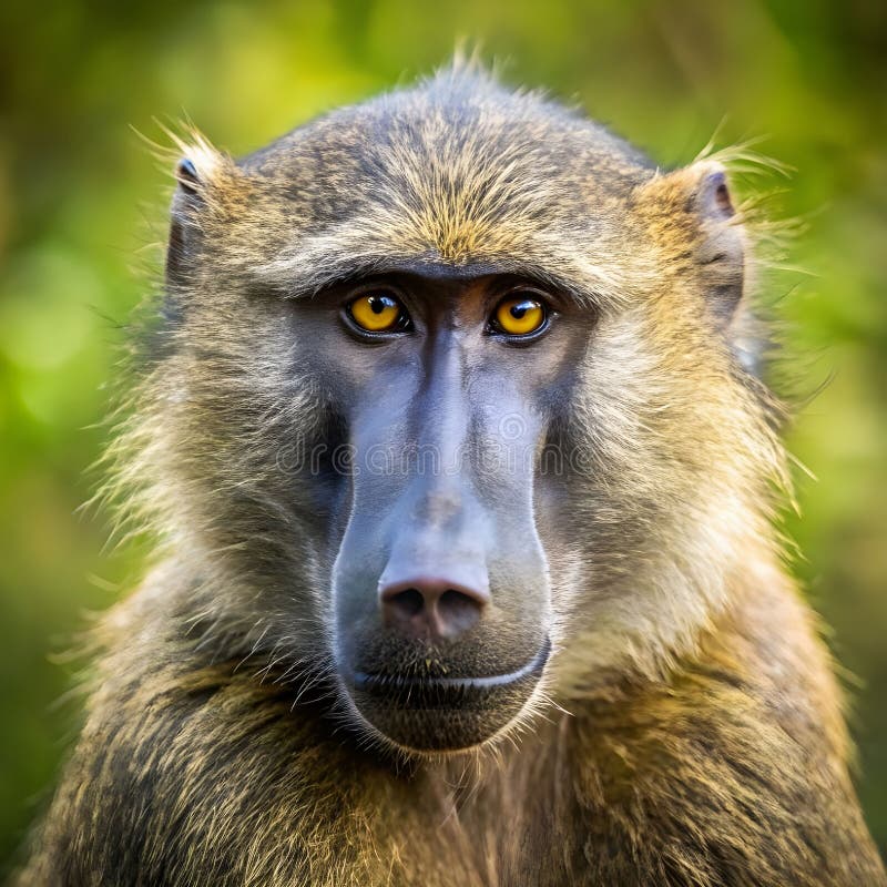 Portrait of Baboon Isolated on Green Background Stock Illustration ...