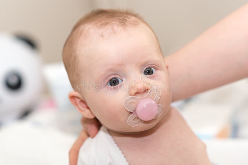 Portrait of Baby with Pacifier Stock Photo - Image of girl, portrait ...