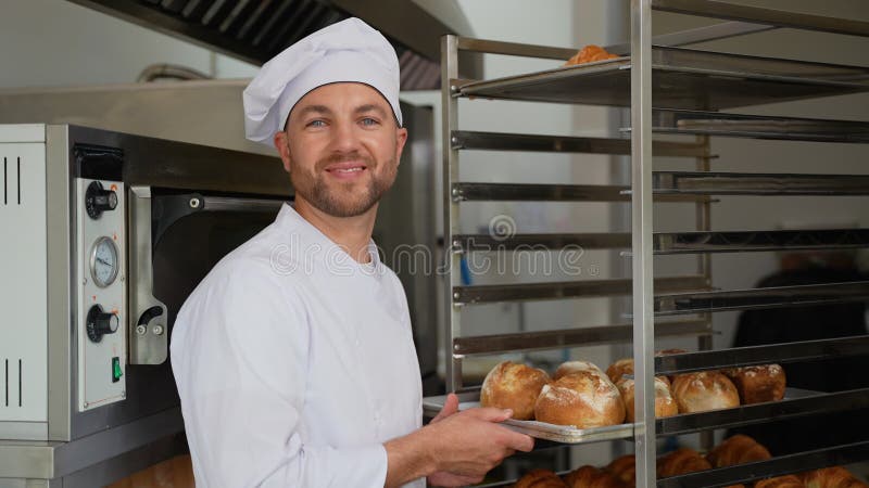 Portrait of a Baker in Bakery with Bread Stock Footage - Video of ...