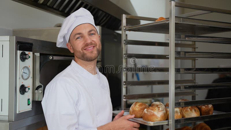 Portrait of a Baker in Bakery with Bread Stock Footage - Video of bake ...