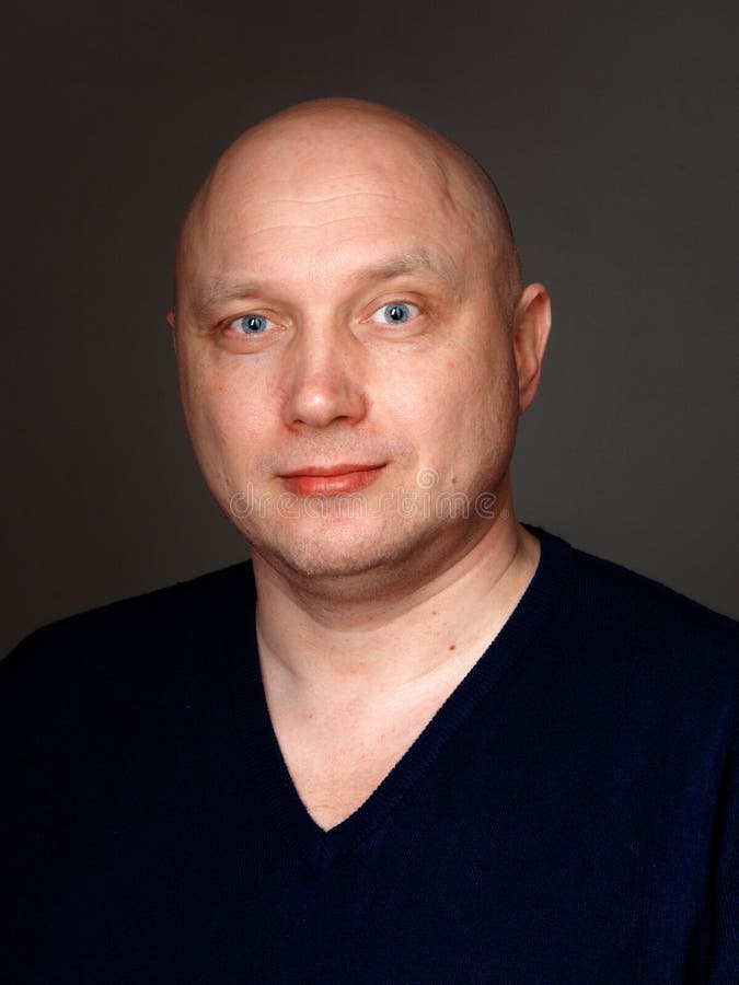 Bw Portrait of a Bald Man on a Black Background Stock Photo - Image of ...