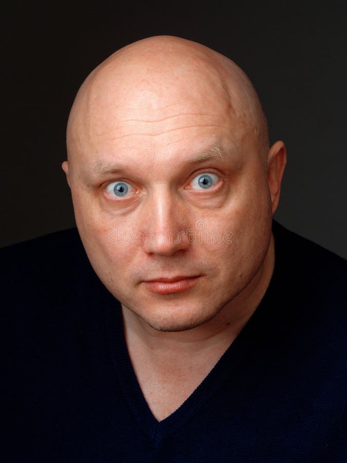 Portrait of a Bald Cheerful Man on a Black Background Stock Image ...