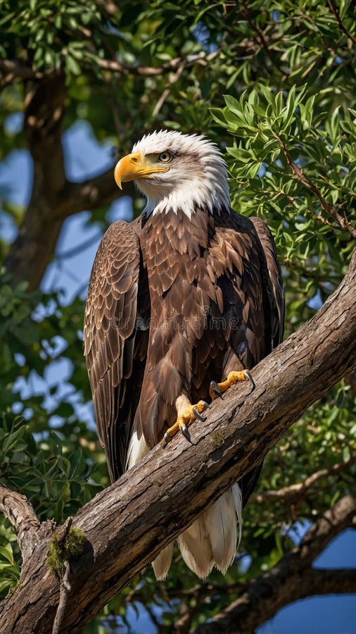 Portrait of a Bald Eagle. a Majestic Bird Perched on a Tree Branch ...