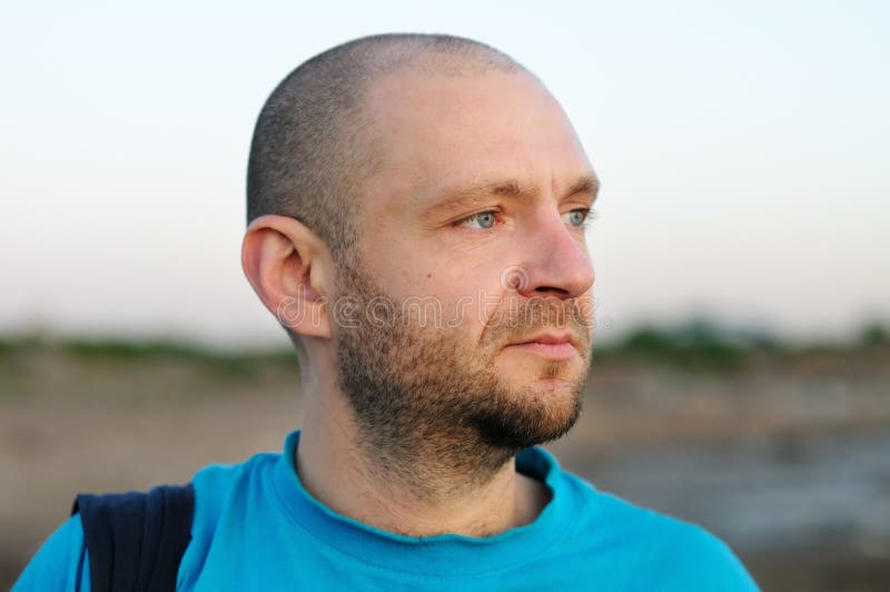 Portrait of Bald Man Looking into the Dist Stock Image - Image of ...