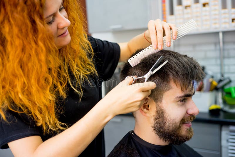 Barber with scissors stock photo. Image of handsome, barber - 99136904