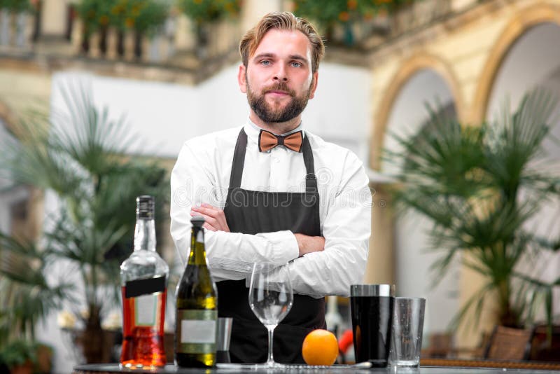 Portrait of Barman at the Restaurant Stock Photo - Image of looking ...