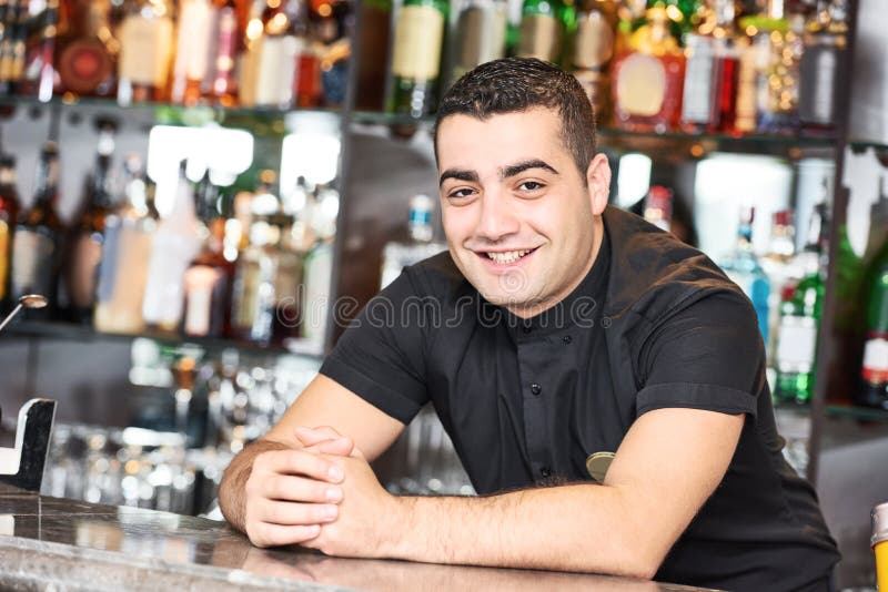 Portrait of Barman Worker in Bar Stock Photo - Image of line, evening ...