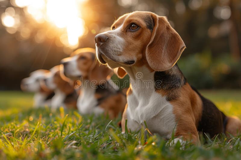 Portrait of a Beagle Dog in Summer on a Green Lawn Stock Image - Image ...