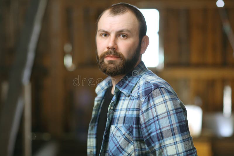 Portrait of a Bearded Man in Rustic Style Stock Image - Image of ...