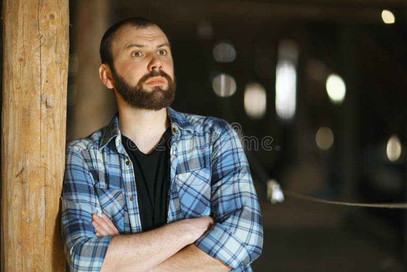 Portrait of a Bearded Man in Rustic Style Stock Photo - Image of ...