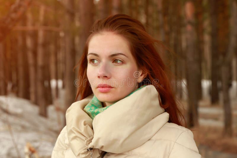 Portrait of Beatiful Woman Relaxing on Sunset in Spring Forest. Stock ... Portrait of Beatiful Woman Relaxing on Sunset in Spring Forest. Stock ...