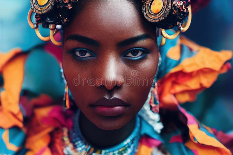 Portrait of an African Young Woman with Braids Wearing a Coat Dancing ...