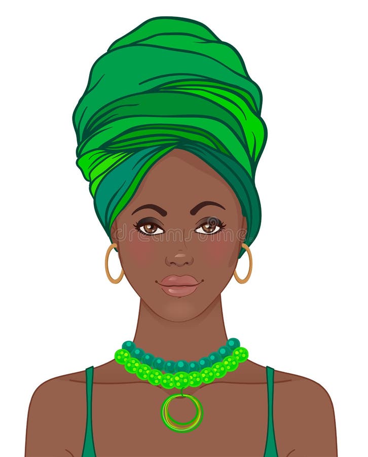 Portrait Of Beautiful African Woman In Turban Tribal Style Fashion