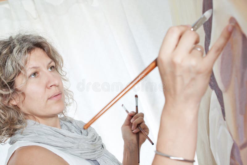 Portrait of a Beautiful Artist. Stock Photo - Image of drawing, color ...