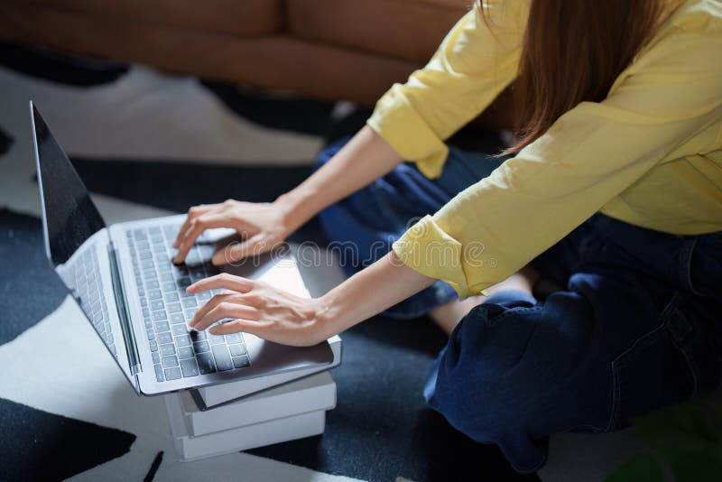 Portrait of a Beautiful Asian Teenage Girl Using a Computer Stock Image ...