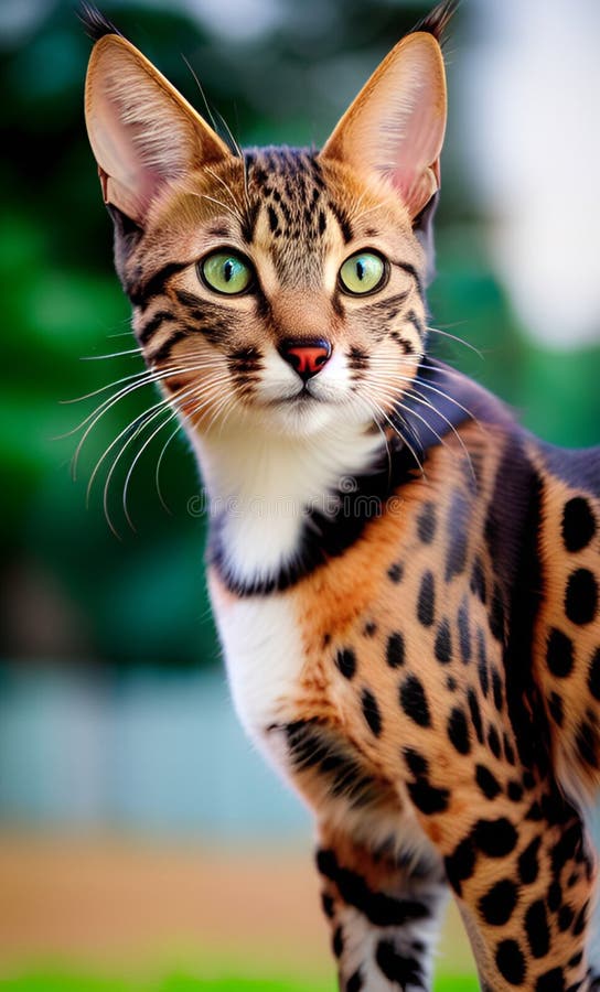 Portrait of a Beautiful Bengal Cat with Green Eyes Stock Illustration ...