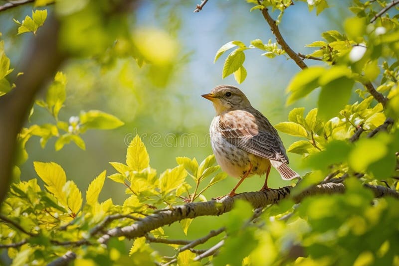 Portrait of a Beautiful Sparrow Inside a Tree at a Sunny Spring Day ...