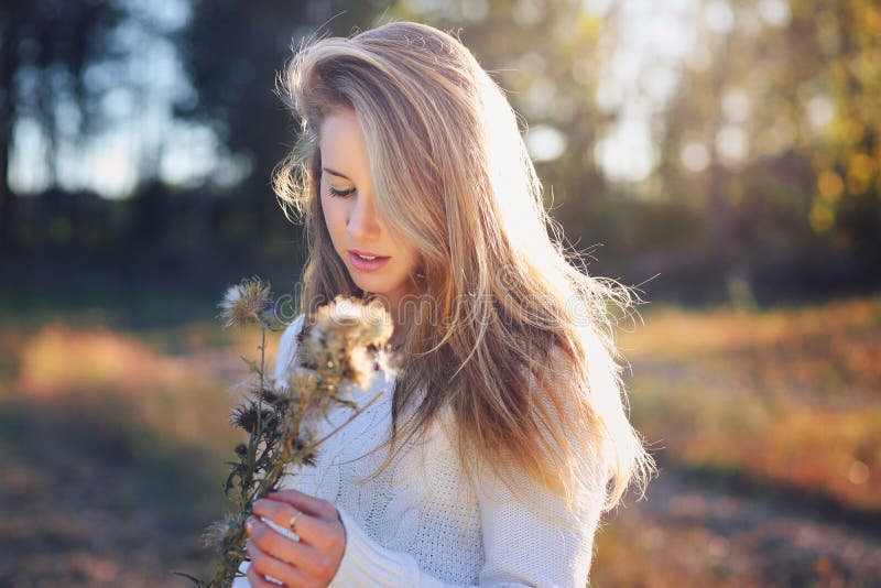 Portrait of a Beautiful Blonde Model Outdoor Stock Image - Image of ...