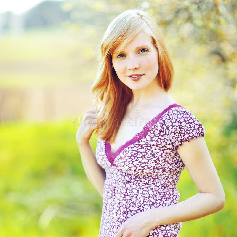 Portrait of a Beautiful Blonde in the Spring Stock Image - Image of ...