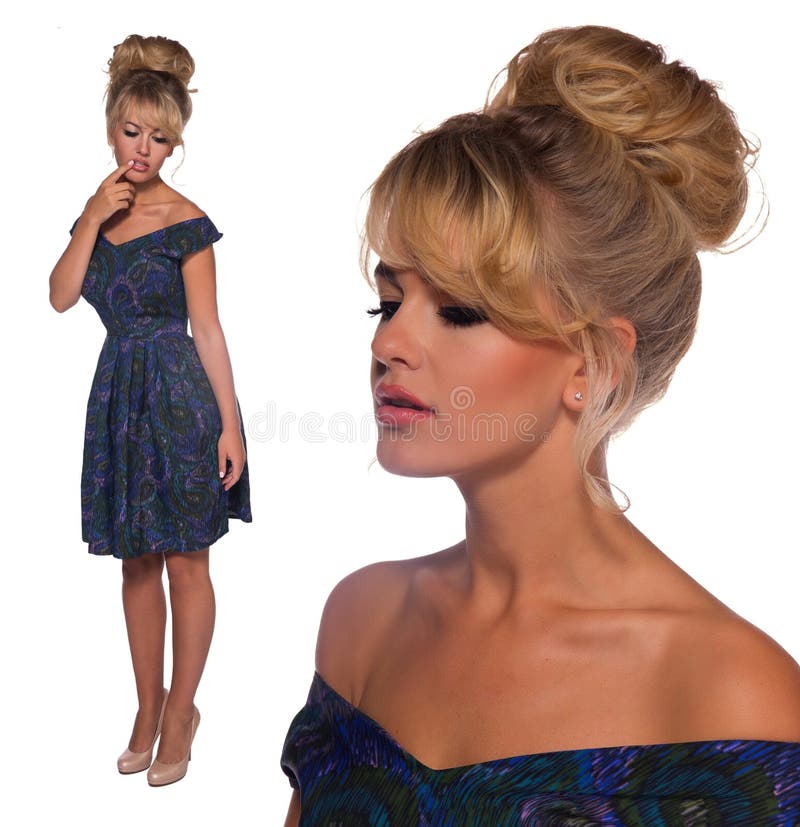 Portrait Of A Beautiful Blonde Woman In Retro Dress 50 S Style Stock