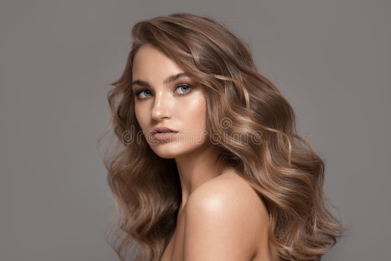 Portrait Of Young Blonde Woman Long Beautiful Wavy Hair Stock Image