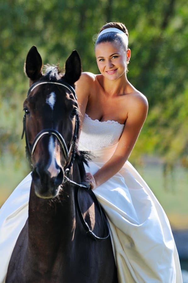Portrait of Beautiful Bride with Horse Stock Image - Image of activity ...