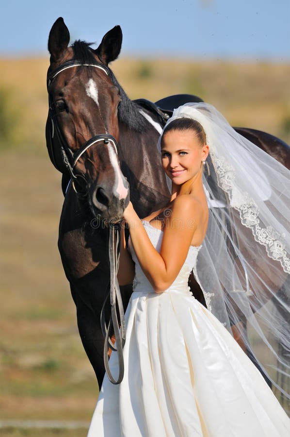 Portrait of Beautiful Bride with Horse Stock Image - Image of activity ...