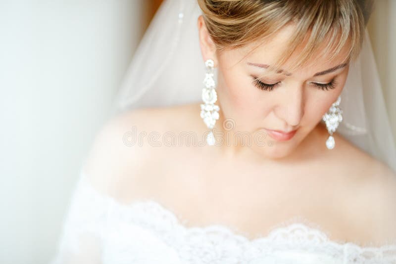 Portrait of a Beautiful Bride Stock Image - Image of female, earring ...