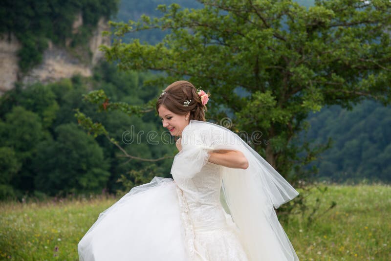 Portrait of the Beautiful Bride on Walk Stock Photo - Image of pose ...
