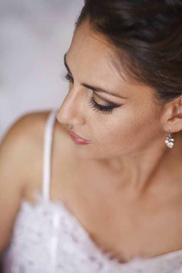 Portrait of Beautiful Bride in Wedding Dress. Stock Image - Image of ...
