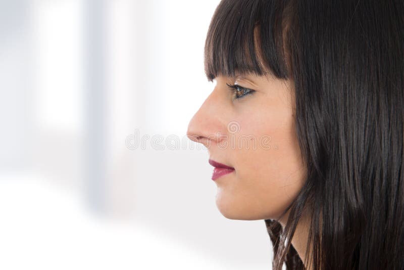 Portrait of Beautiful Brunette Girl, Side View Stock Photo - Image of ...