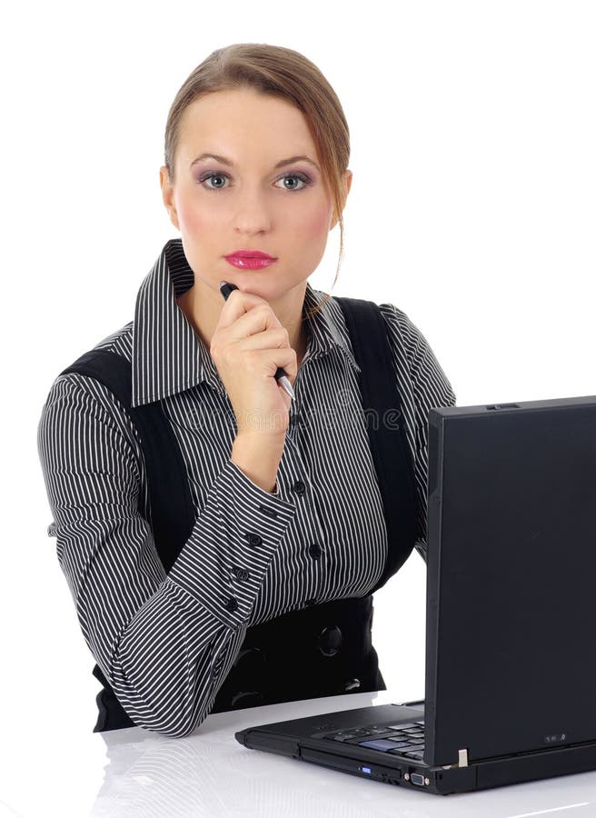 Attractive Business Woman Working on Laptop 1 Stock Image - Image of ...