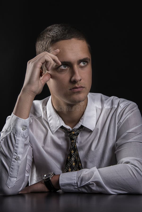 Concentrated Thinking Young Man Stock Image - Image of casual, handsome ...