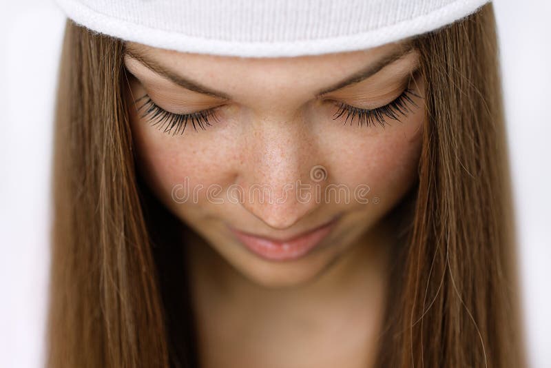 Portrait of Beautiful Face with Closed Eyes - Isolated on White Stock ...