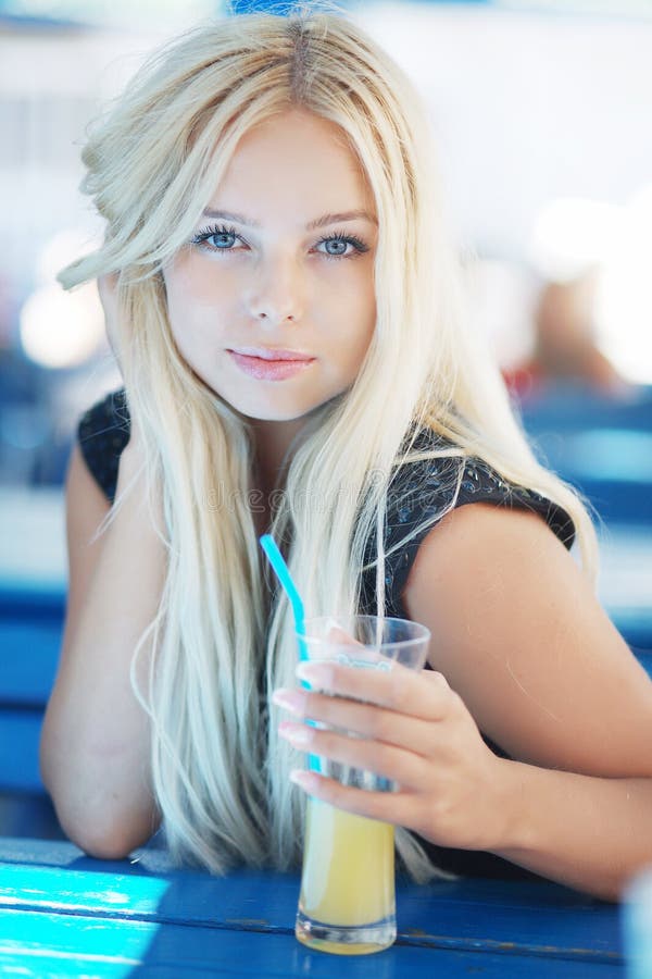 Portrait of a Beautiful Female Model with Juice Stock Image - Image of ...