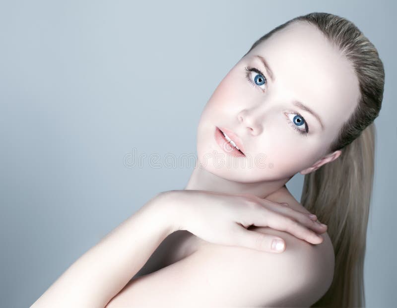 Portrait of a Beautiful Female Model on White Background Stock Image ...