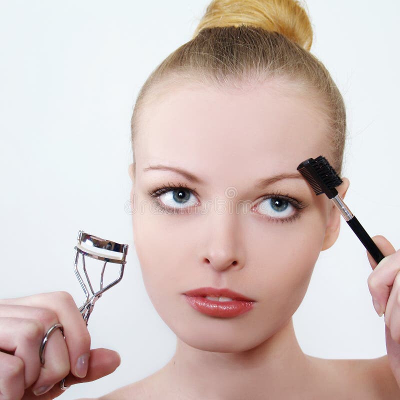 Portrait of the Beautiful Girl Applying Make Up Stock Image - Image of ...