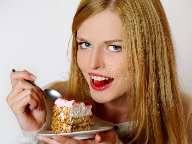 Portrait of Beautiful Girl with Cake Stock Image - Image of gourmet ...