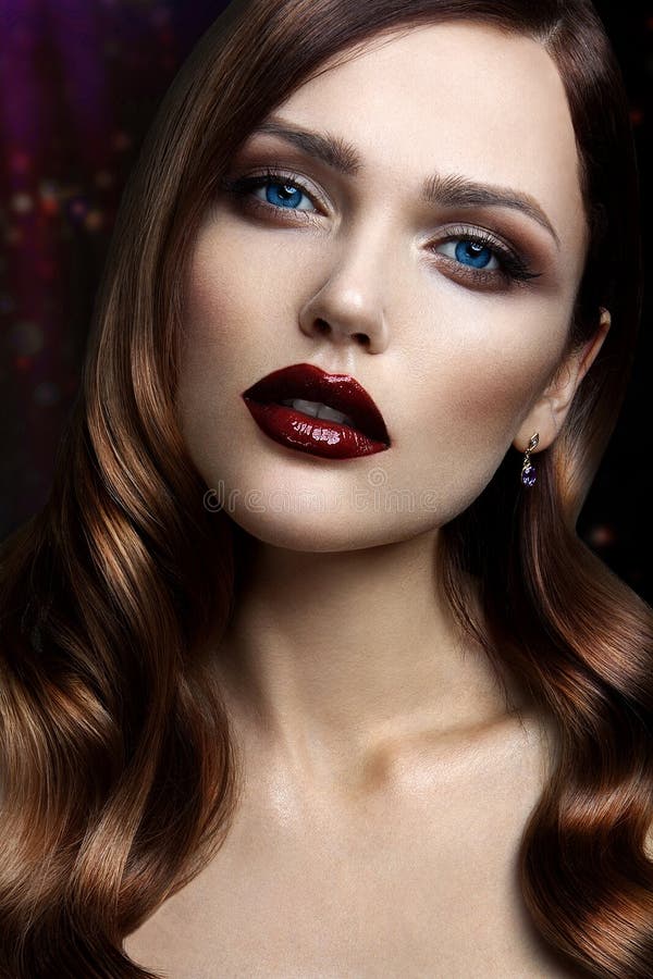 Portrait of Beautiful Girl with Dark Lips. Stock Image - Image of eyes ...