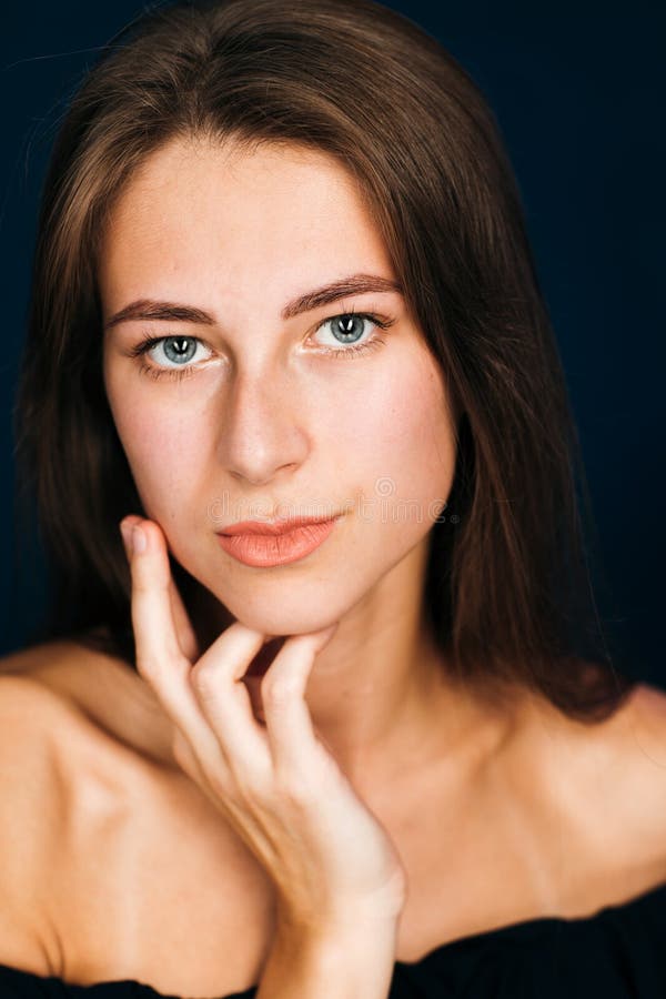 Portrait Beautiful Girl on a Dark Studio Background Stock Photo - Image ...