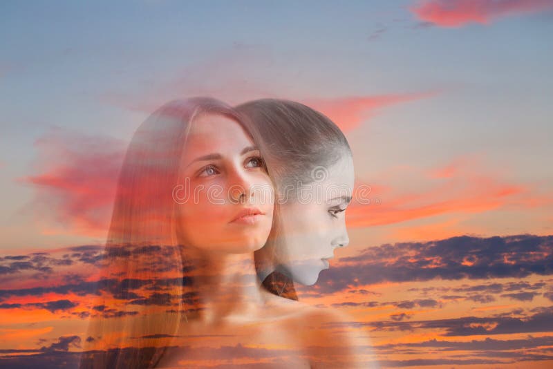 Portrait of Beautiful Girl. Double Exposure Stock Photo - Image of ...