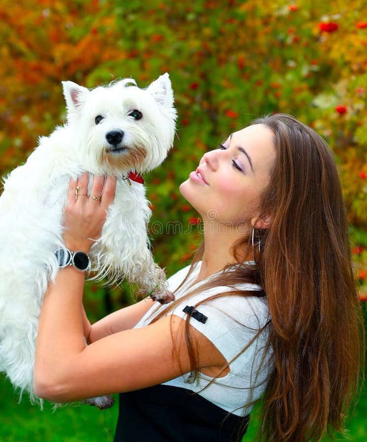 Owner Woman with Golden Retriever Dog Taking Selfie Portrait Stock ...