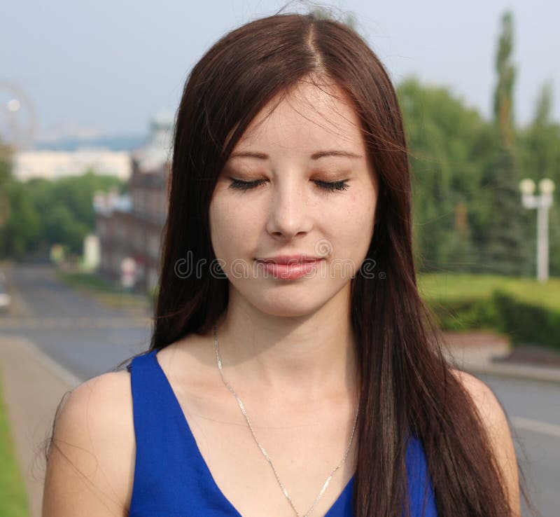 Portrait of a Beautiful Girl with Her Eyes Closed Stock Image - Image ...